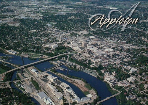 Appleton Wisconsin, Aerial View, Fox River, Bridge, Downtown, etc. WI ...