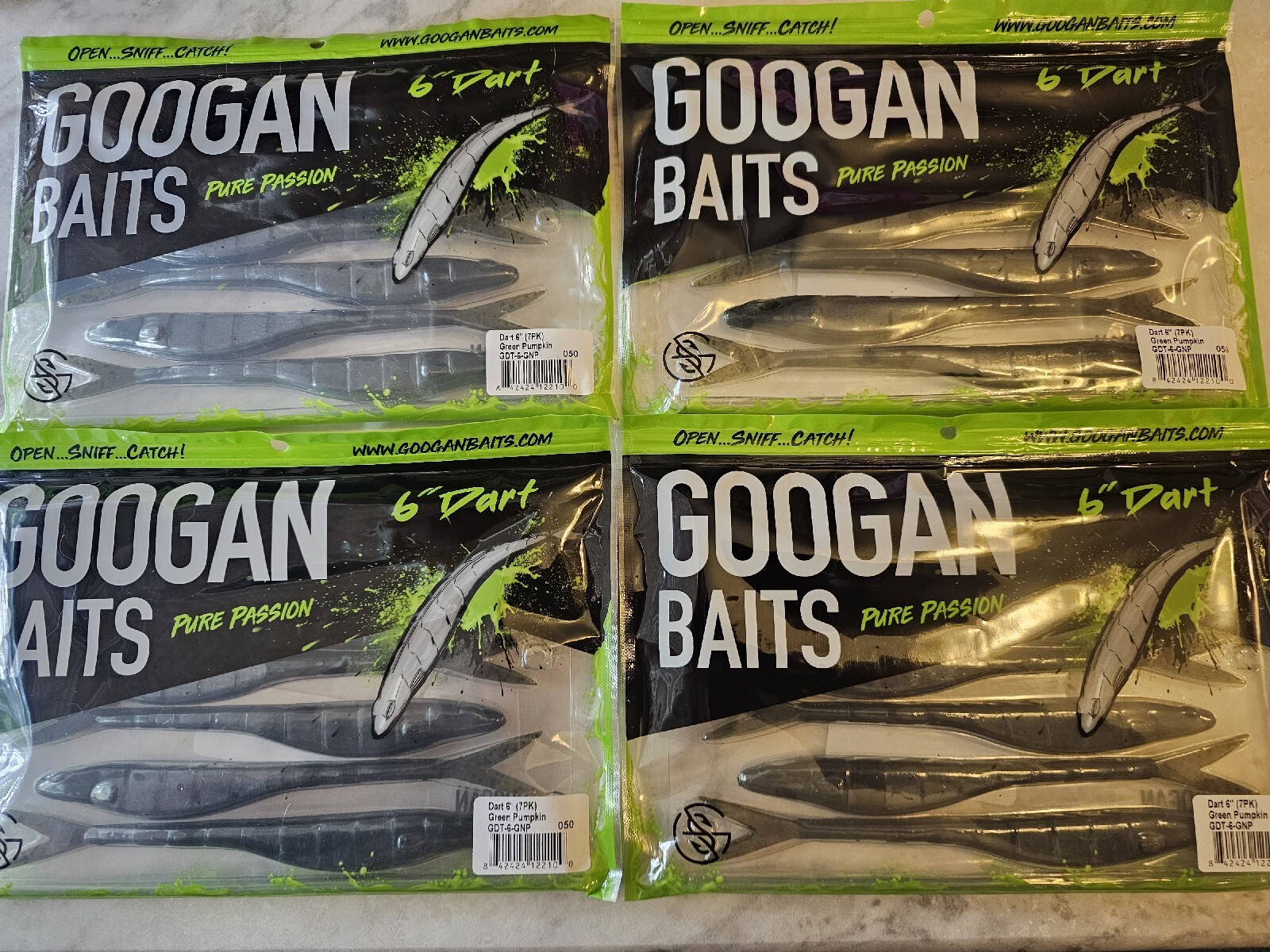 6" DART fishing bait 7-pack GREEN PUMPKIN Googan Baits Lot Of 4 New! 28 ...