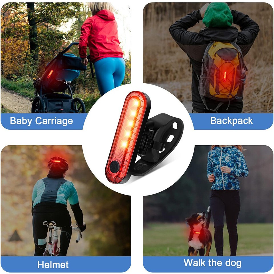 5 LED Rechargeable Bike Bicycle Tail Light Rear Safety Warning Cycling ...