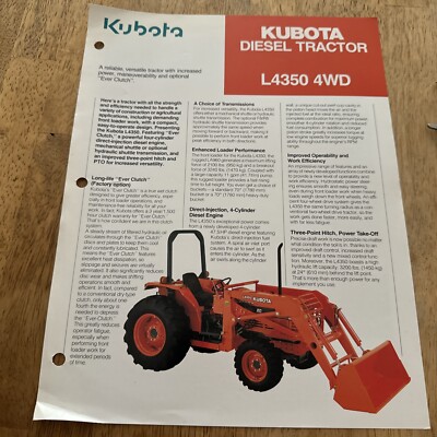 Vintage Kubota Diesel Tractor L4350 4WD 1990 Sales Brochure Spec Sheet ...