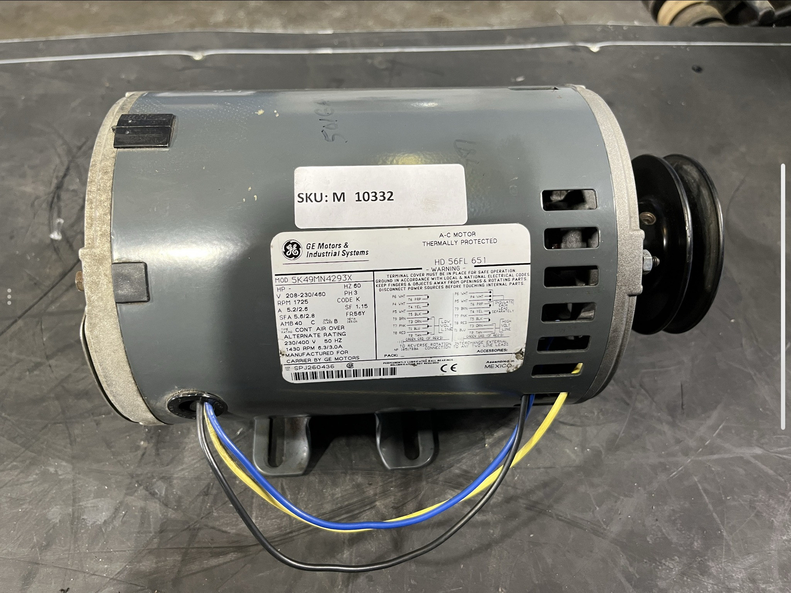 GE Electric Motor for Carrier 208-230/460 1725 RPM 5K49MN4293X for sale ...
