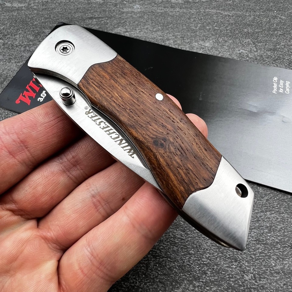 Winchester Rich Grain Wood Handles Folding Blade Everyday Carry Pocket ...