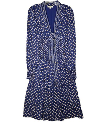 Max Studio Blue Floral Midi Dress Size S Smocked Waist V-Neck ...