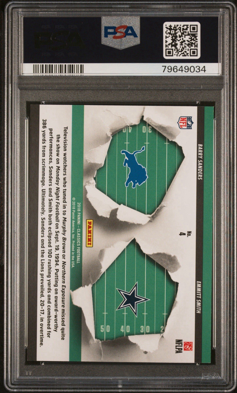 2018 Panini Classic Clashes BLACK Barry Sanders/Emmitt Smith 1 OF 1 PSA ...