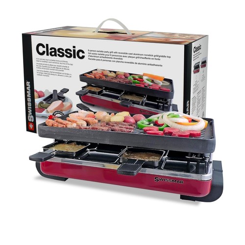 Classic 8-Person Raclette Party Grill with Reversible Cast Iron Grill ...