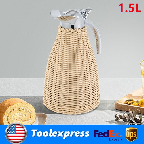 1.5L Rattan Insulated Thermal Jug Carafe Water Pitcher Beverages ...