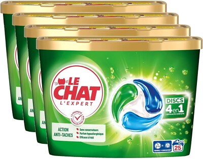Lot LE CHAT DISC 4en1 + Anti-tache 4 pack de 25 = 100 Capsules Pack ...