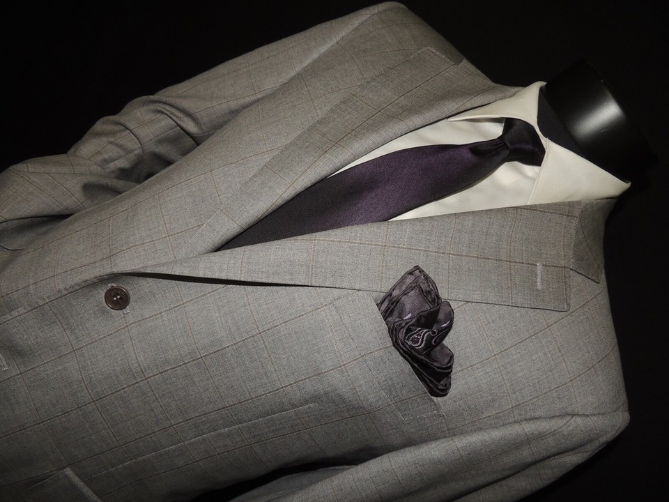 Light Gray windowpane 100% wool Canali men's 2 button dual vent jacket ...