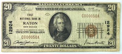 1929 $20 National Currency Note 12924 Raton New Mexico Type 1 C000050A ...