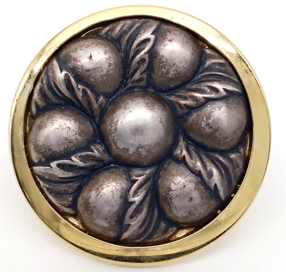 Flower Round Scarf Clip Bronze Gold Tone Metal Raised Design Vintage ...
