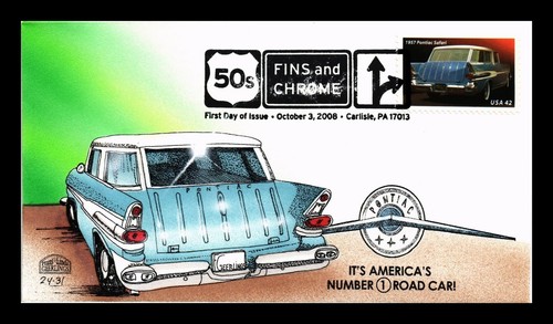 US COVER FINS CHROME 1957 PONTIAC SAFARI CLASSIC CARS FDC GEERLINGS ...