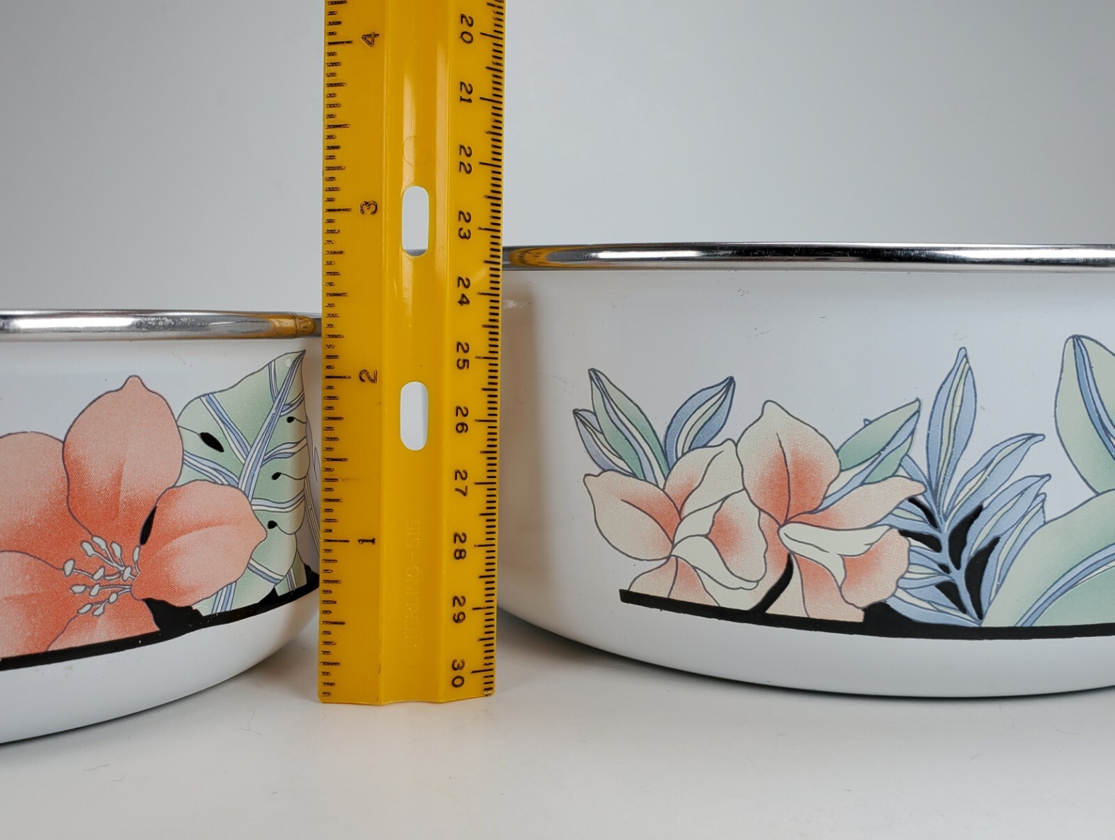 Metal Enamel Nesting Storage Bowls Hibiscus Floral Set of 2 | eBay
