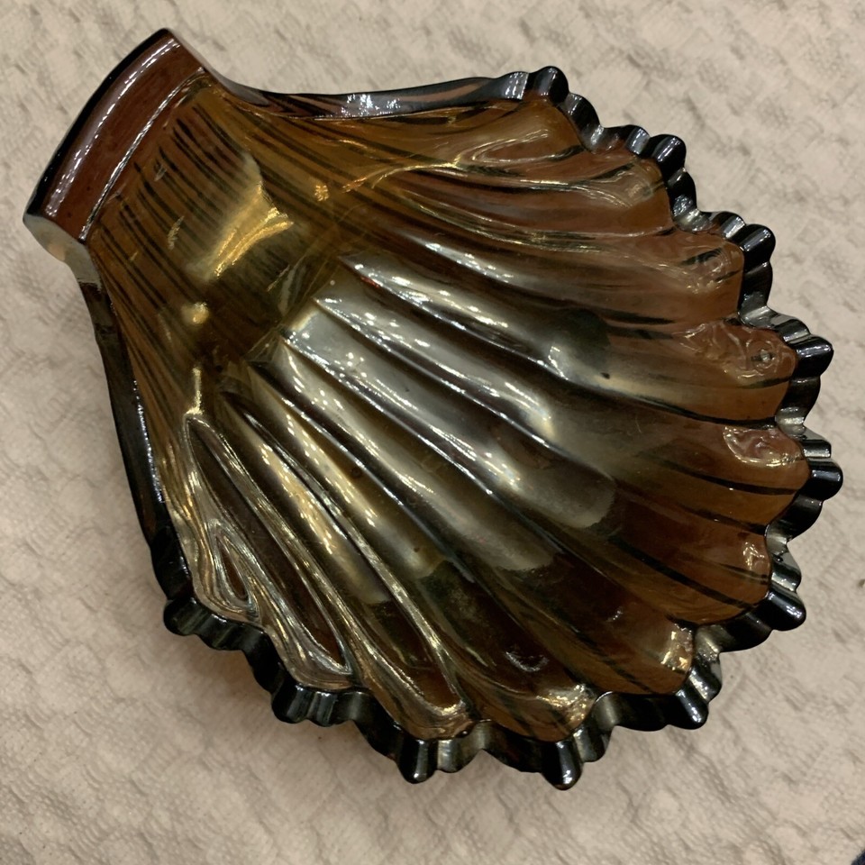 Carnival Glass Marigold Sawtooth Edge Clam Sea Shell Trinket Dish ...