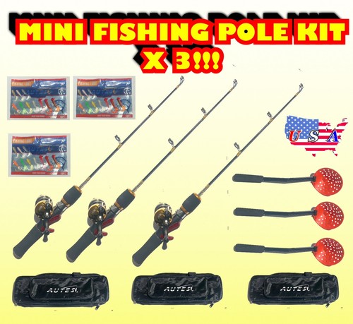 Combo Mini Fishing Pole Kit Fishing Rod Spinning Reel Combo Kit X 3 | eBay