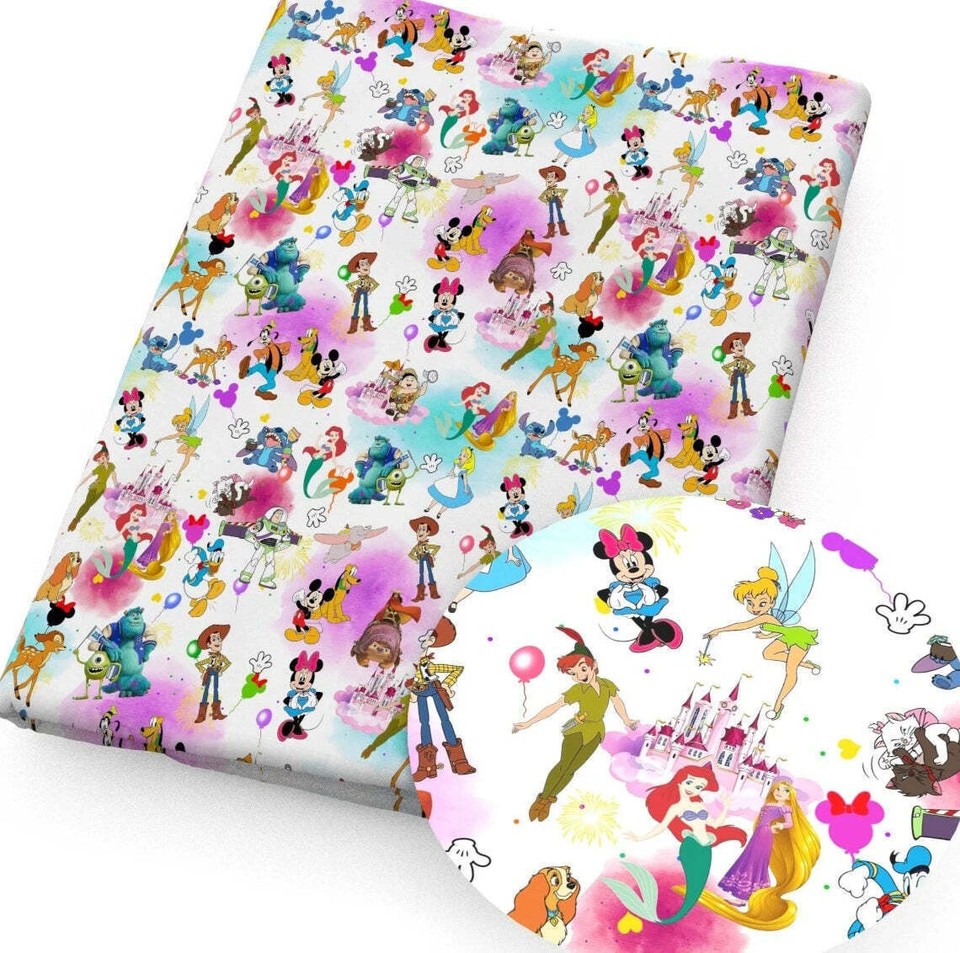 Disney castle characters Mickey Peter Pan Cotton Fabric Half Yard (18 ...