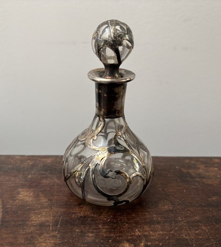 Antique Glass Perfume Bottle Art Nouveau with Sterling Silver Onlay | eBay