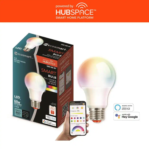 60-Watt Equivalent Smart A19 Color Changing CEC LED Light Bulb with ...