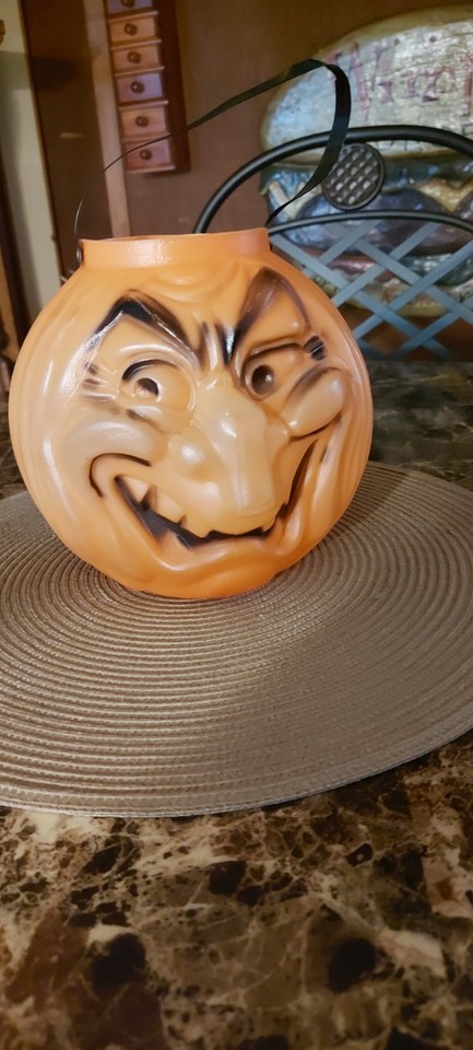 Vintage Blow Mold Topstone Halloween Candy Bucket Pail Monster Pumpkin ...