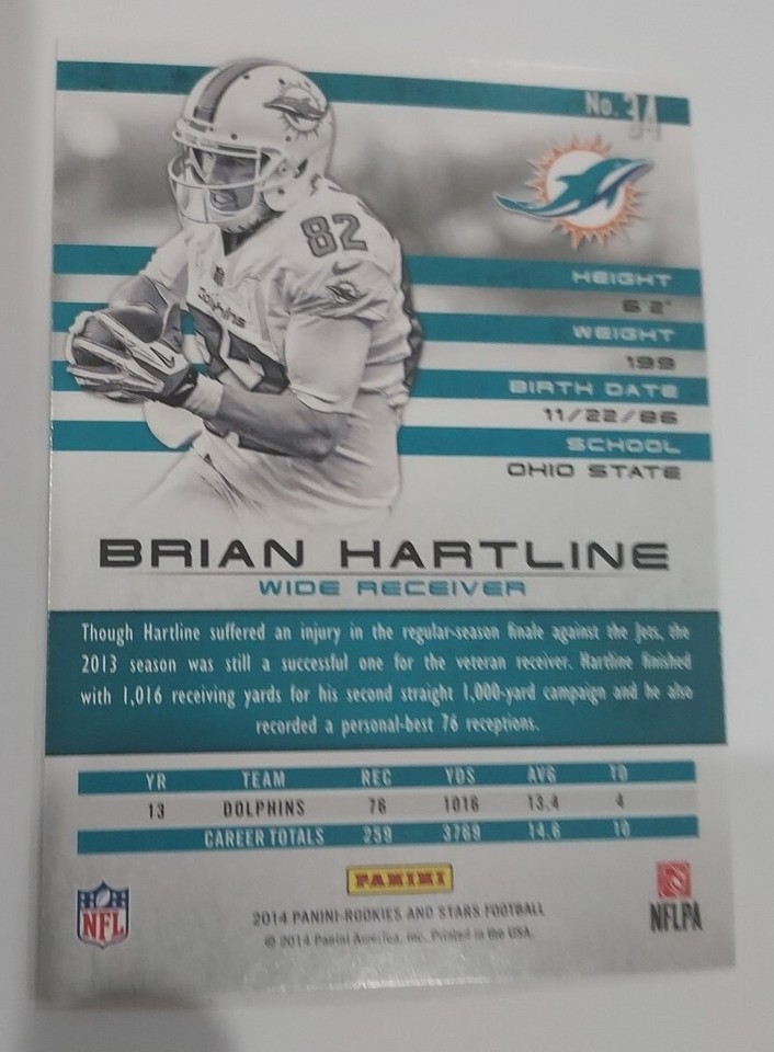 2014 Panini Rookies & Stars Brian Hartline Miami Dolphins #34 | eBay
