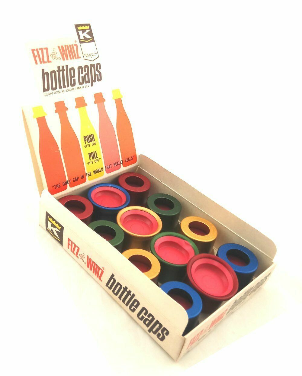 Fizz Whiz Bottle Caps Made In USA Patent 2903148 set of 4p | eBay