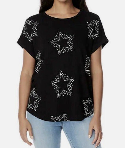 NWT BUFFALO 1557216 BLACK MILLION STARS CREW NECK KNIT TOP SZ XL #F284 ...