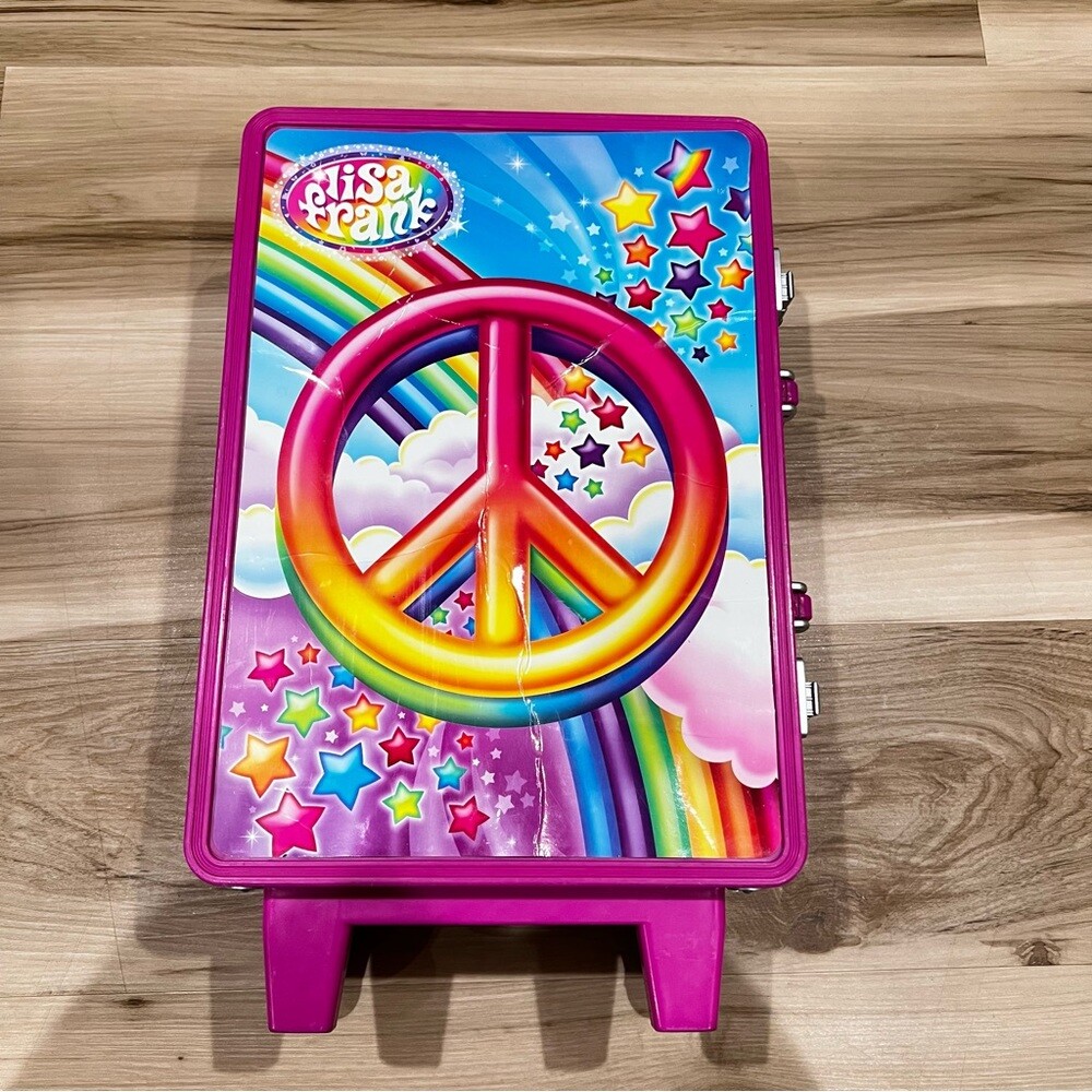 Vintage Lisa Frank Plastic Rolling Peace Sign Suitcase - Gem