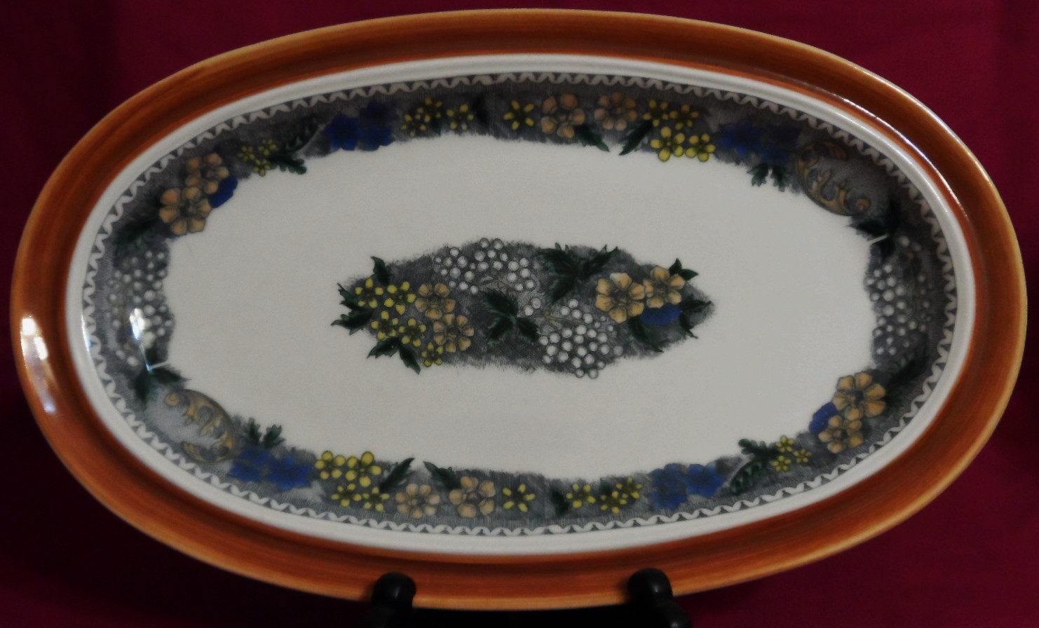 VINTAGE GOEBEL BURGUND PORCELAIN CHINA 13" SERVING PLATTER & 9 ...