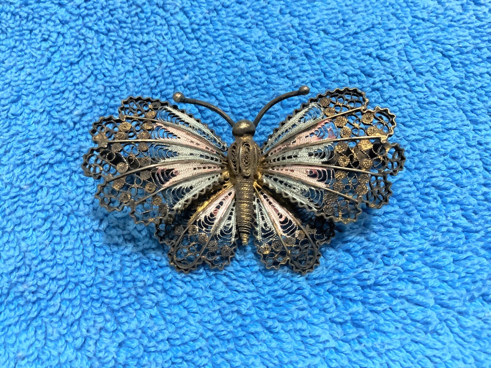 Vintage Filigree Butterfly Brooch Pin - Gem