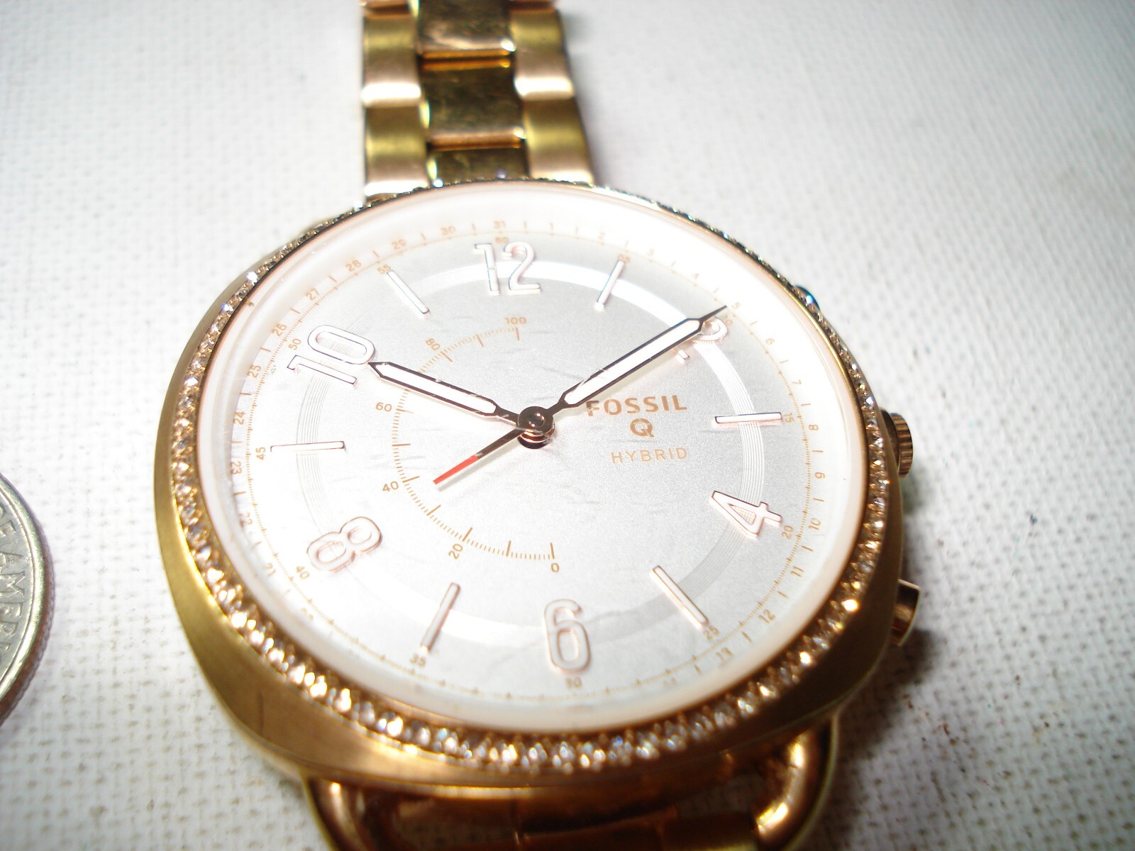 GORGEOUS RARE FOSSIL HYBRID Q SMARTWATCH GOLD DIAMOND WATCH RTL $325 | eBay
