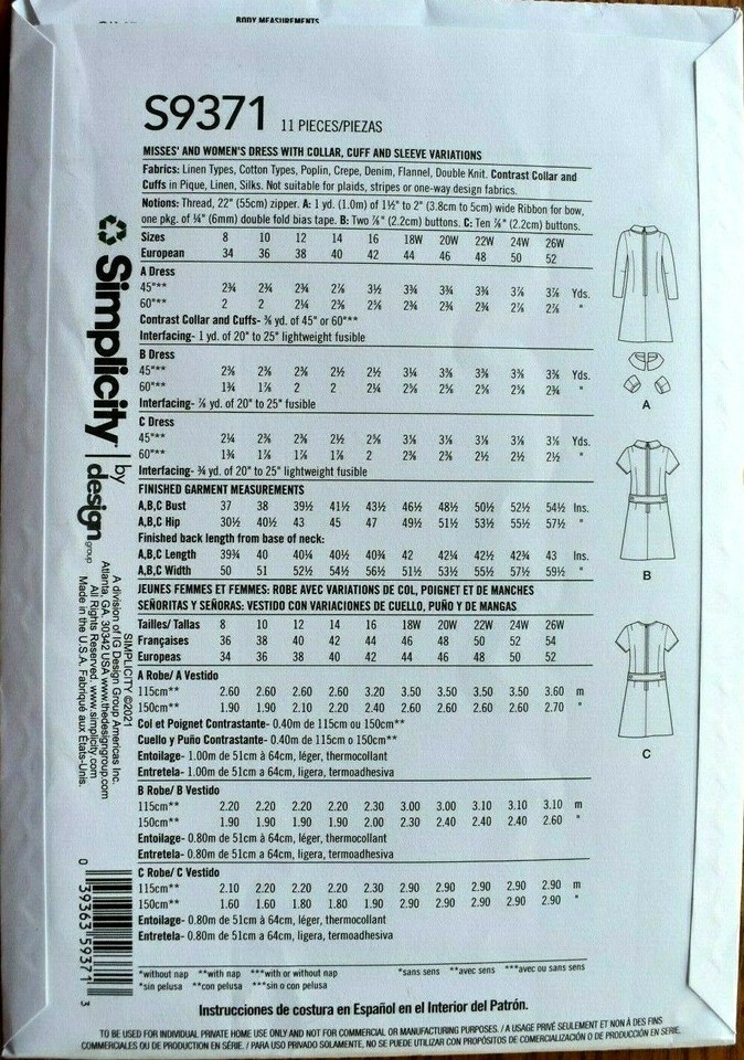SIMPLICITY PATTERN 9371 DRESSES RETRO 60S MISSES SIZES 8 10 12 14 16 ...