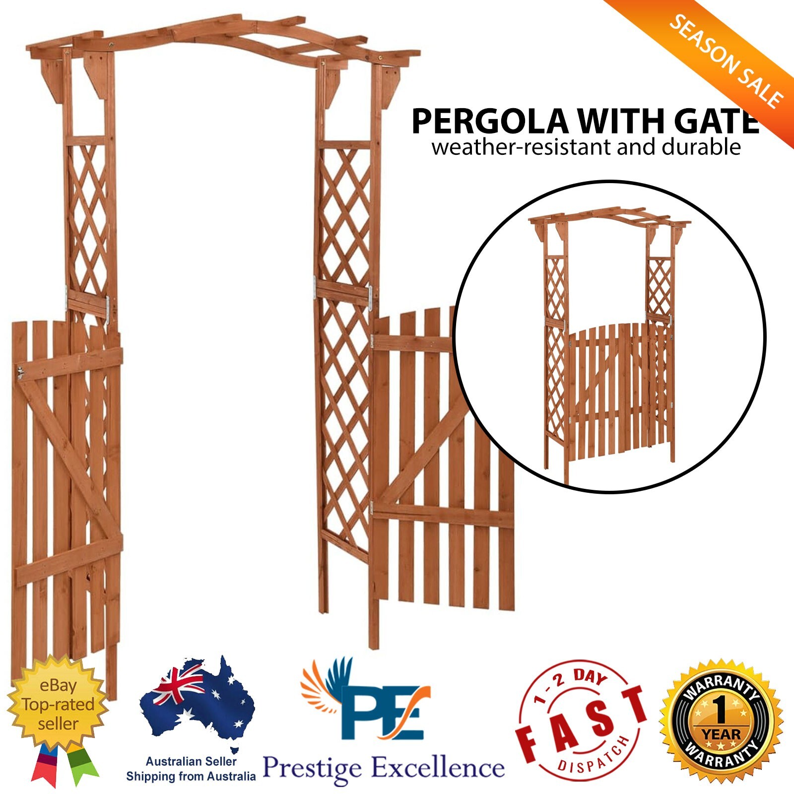 Wooden Garden Arch Gate Trellis Climber Arbour Timber Outdoor Pergola ...