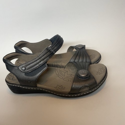 Taos Escape Pewter Leather Slingback Adjustable Comfort Sandals Women ...