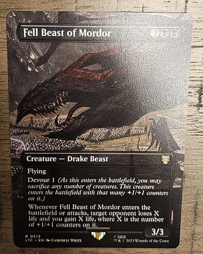 MTG Fell Beast of Mordor BORDERLESS Lord of the Rings Commander 513 NM ...
