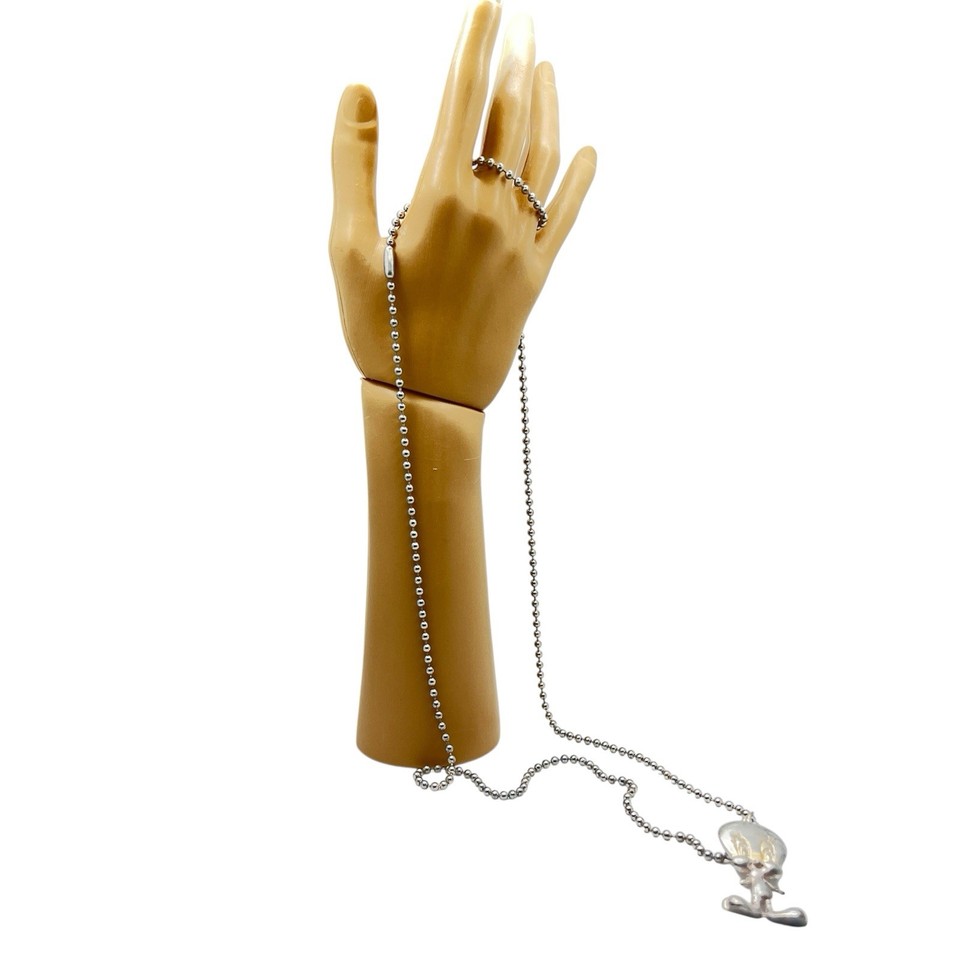 Tweety Bird Necklace Cartoon Pendant Silvertone Vintage Extra Long ...