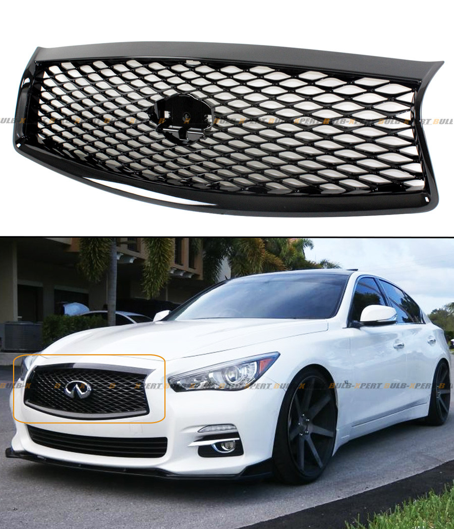 FOR 2014-17 INFINITI Q50 HIGH GLOSS BLACK OUT FRONT HOOD UPPER GRILL ...