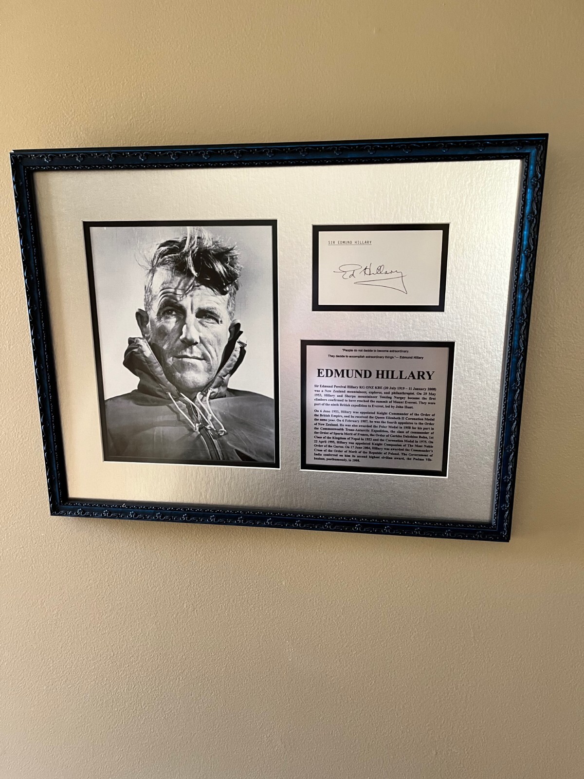 SIR EDMUND HILLARY Autograph Vintage 1963 Signed Card Museum Framed ...