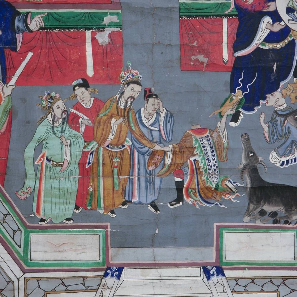 RARE VINTAGE CHINESE SCROLL PAINTING HELL CALLIGRAPHY PAPER CLOTH EARLY ...