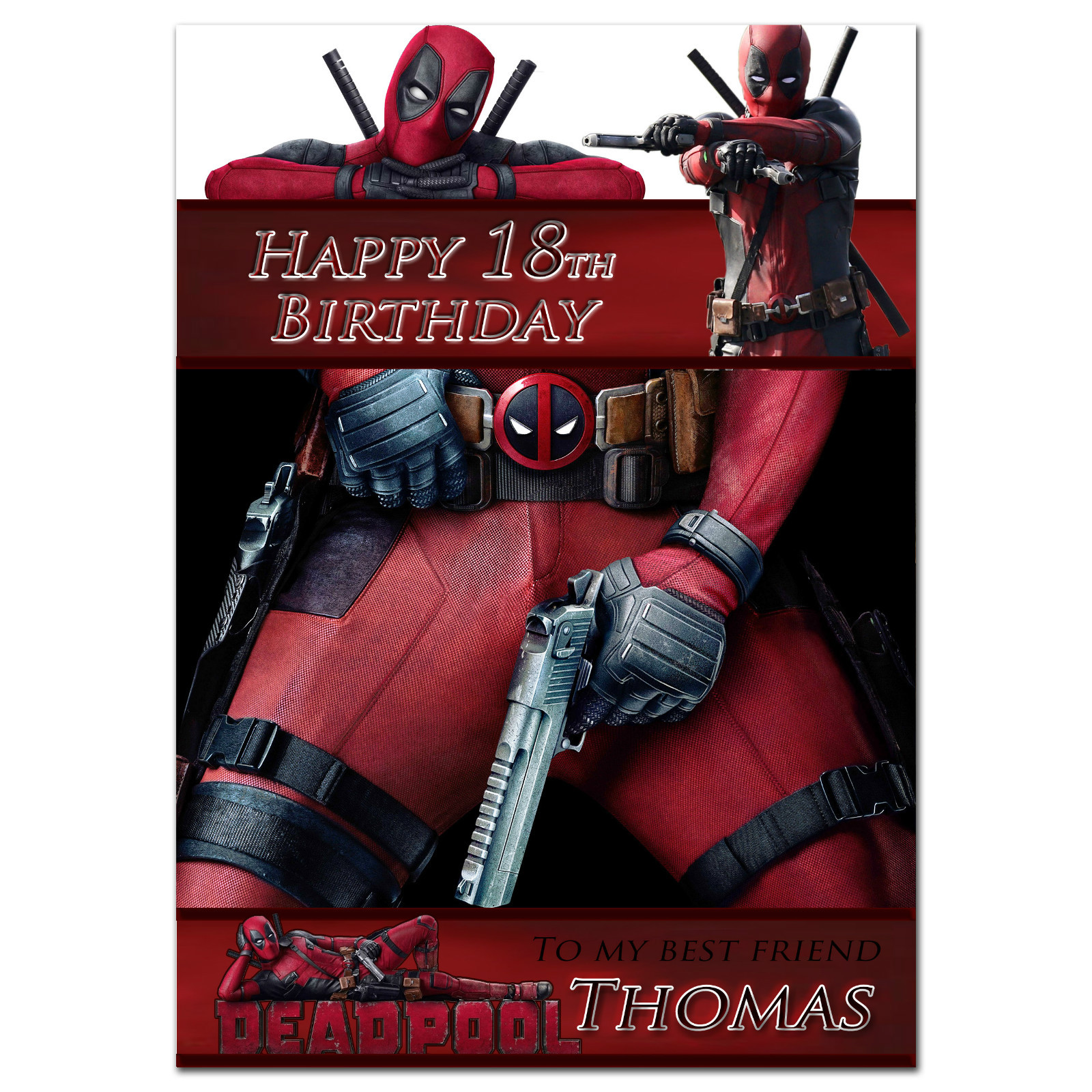 g054; Personalised Birthday card; Deadpool; for any age name ...