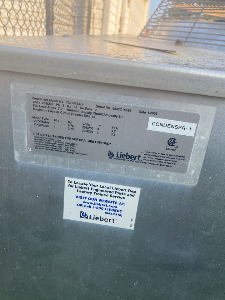 Liebert 10 - 12 ton Downflow DS035A + Liebert TCDV165-Y Condenser | eBay