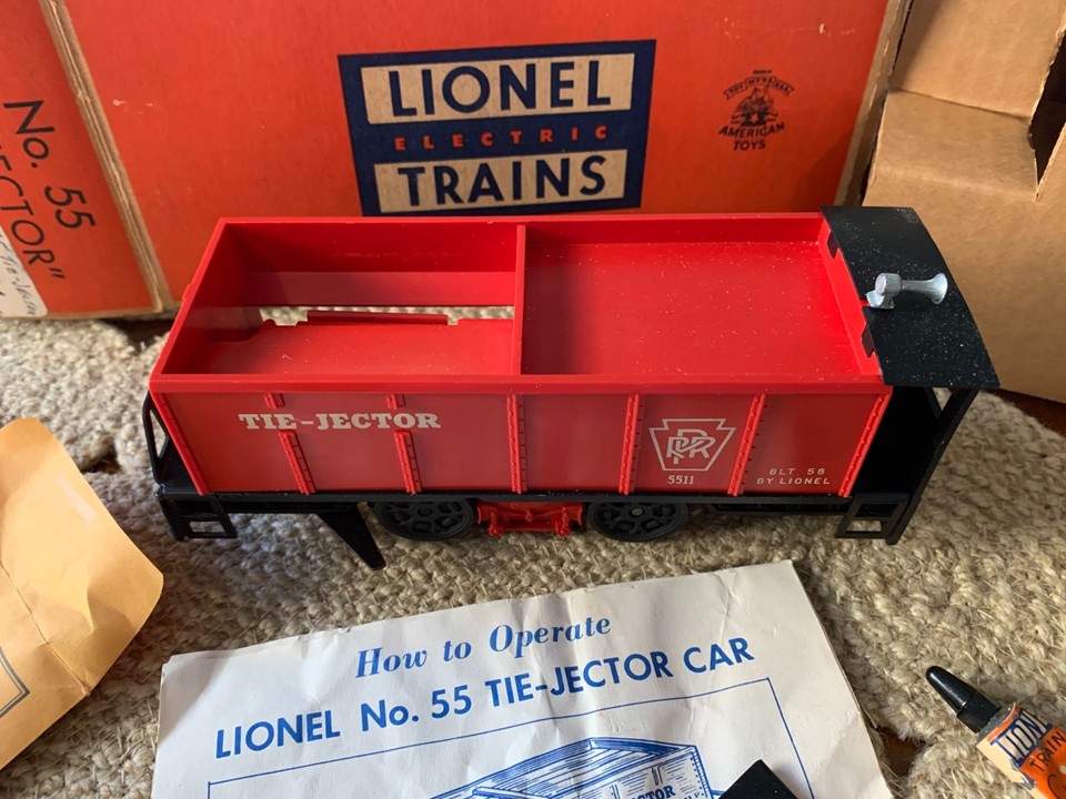 Lionel #55 “Tie-Jector” Car complete w/box, instruction and trips, etc ...