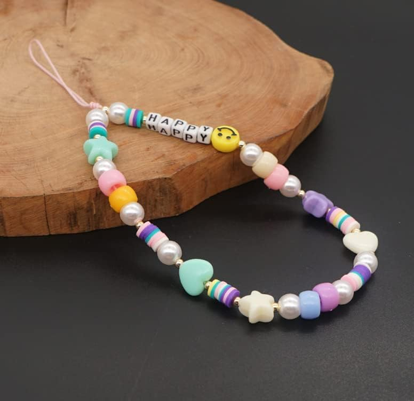 Beaded Phone Charm, Smiley Face Beaded Phone Lanyard Wrist Strap Fruit ...