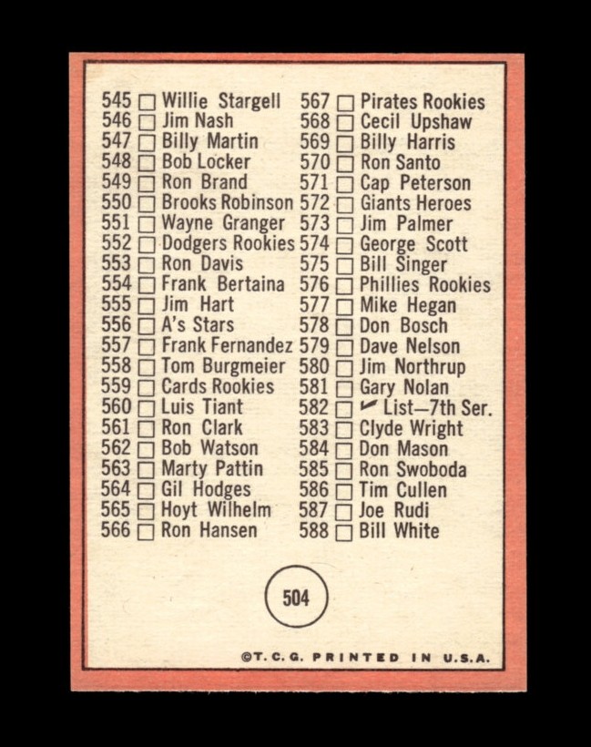 1969 Topps Set-Break #504 Checklist 6 NR-MINT *GMCARDS* | eBay