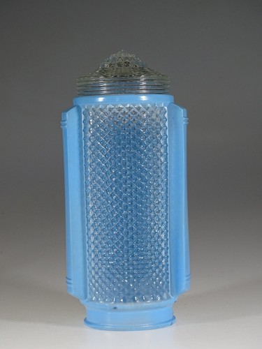 Vintage Deco Glass Light Blue & Crystal Skyscraper Torpedo Lamp Shade c ...