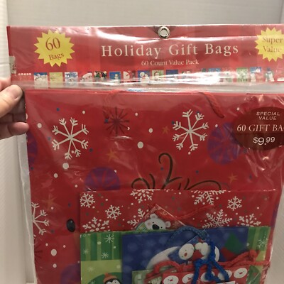 60 Count Lindy Bowman Holiday Gift Bags Variety Pack ~ Rope Handles ...