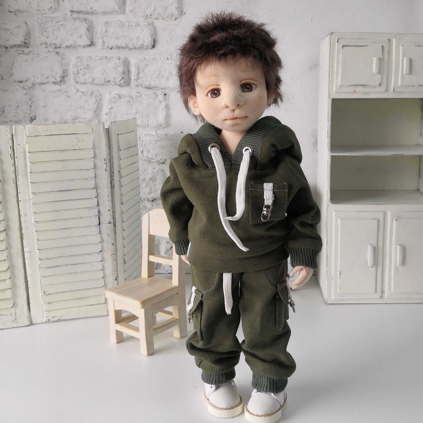 Handmade boy doll with brown hair 12.9 inches. An artistic doll. Rag ...