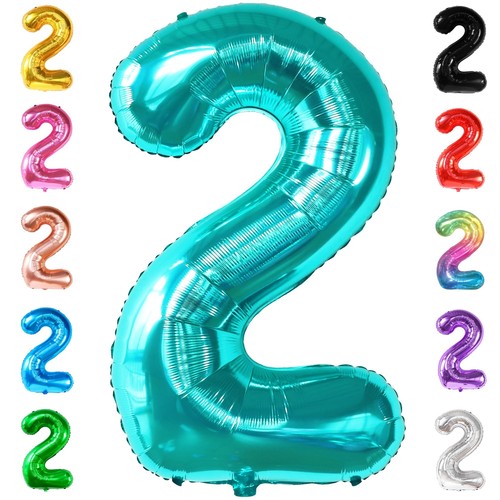 KatchOn Aqua Blue Number 2 Balloon - 40 Inch | Teal 2 Balloon Number ...
