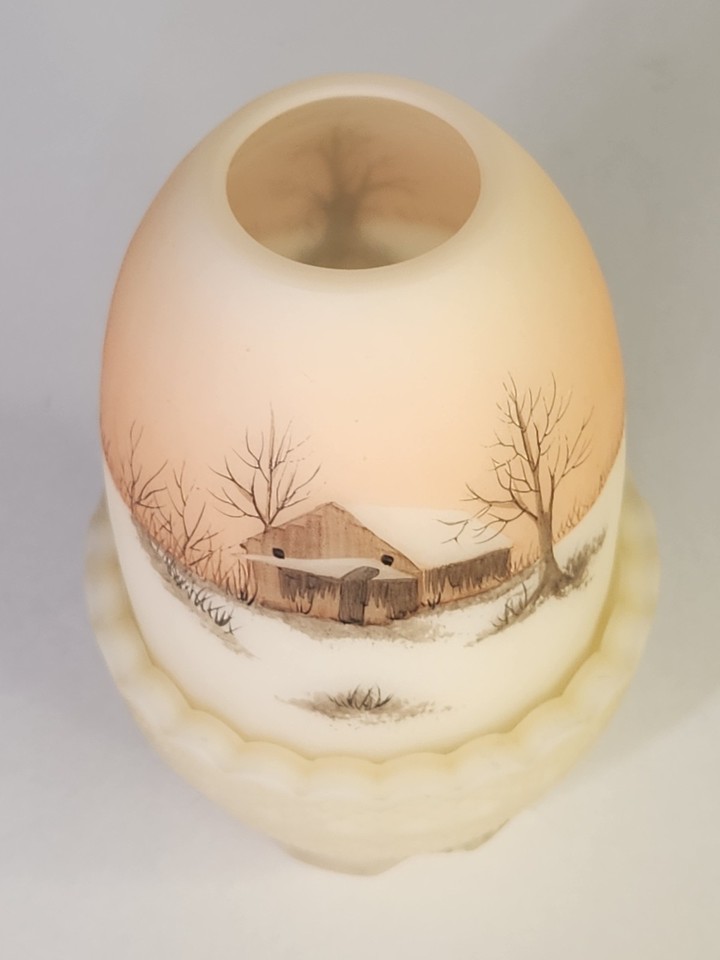 Fenton Fairy Lamp Hand Painted Cabin Scene Custard Glass Signed A ...