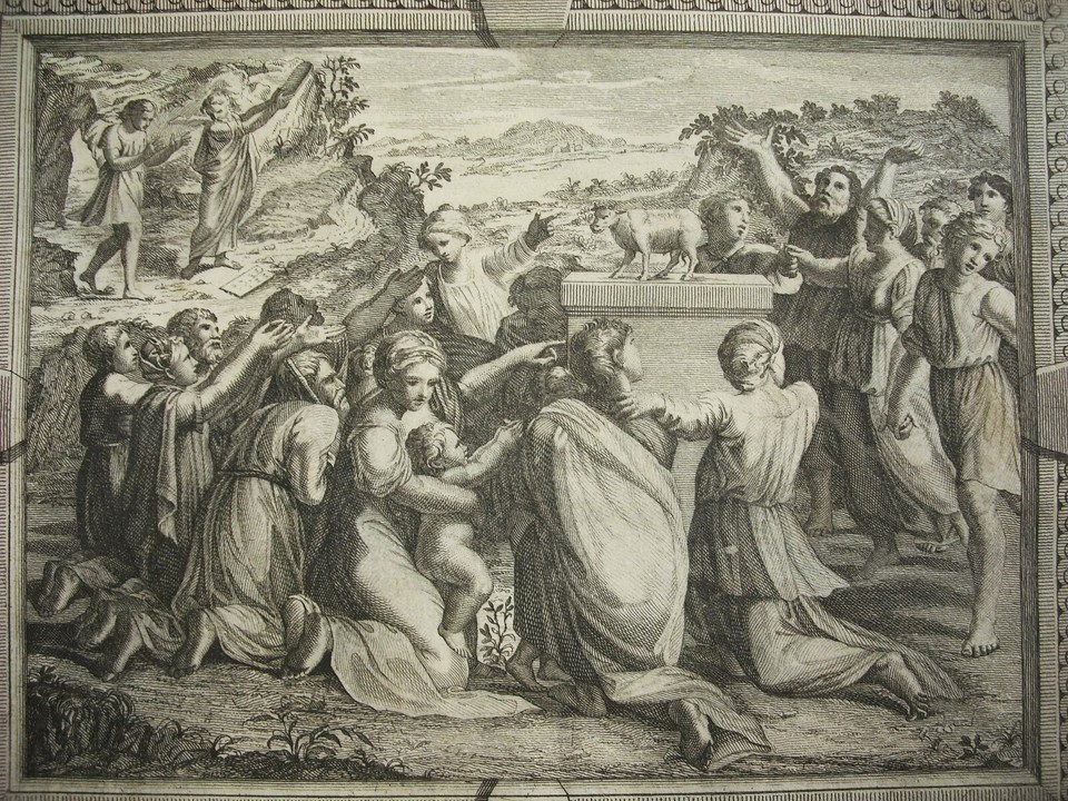 Engraving XVIII Exodus XXXII Bible Moses Bull Bianchi by ap Raph Choros ...
