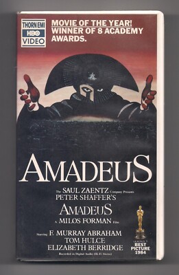 AMADEUS rare VHS Thorn EMI HBO video - white clamshell - Milos Forman ...