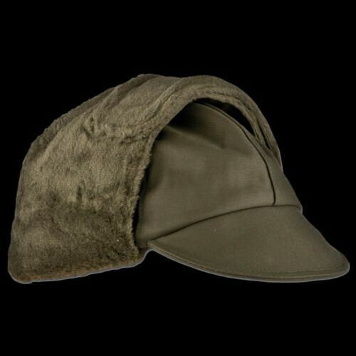 GERMAN MILITARY ISSUE ARMY WINTER PILE CAP/HAT EAR FLAPS OD GREEN SZ 58 ...